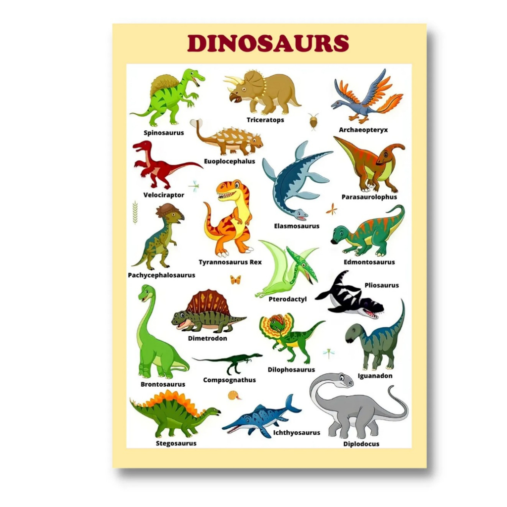 Laminated Dinosaurs Charts for Kids and Learners, Educational Charts ...
