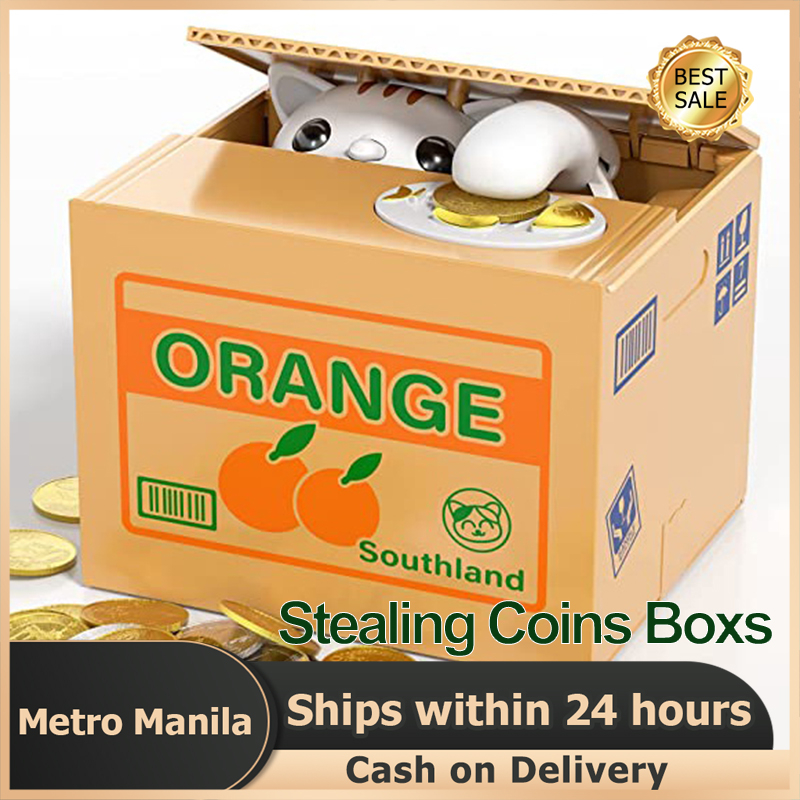 Ready Stock Cat Money Coin Box Coin Bank Automatic Stealing Coins Cents ...