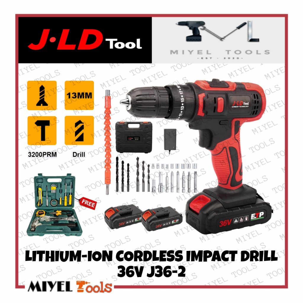 JLD Tools Lithium-Ion Cordless Drill 36V J36-2 with Free ToolSet | Shopee Philippines