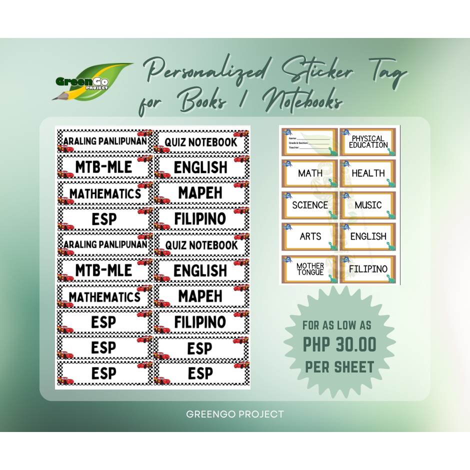 PERSONALIZED STICKER LABEL FOR BOOKS/NOTEBOOKS/ SOLD PER SHEET | Shopee ...