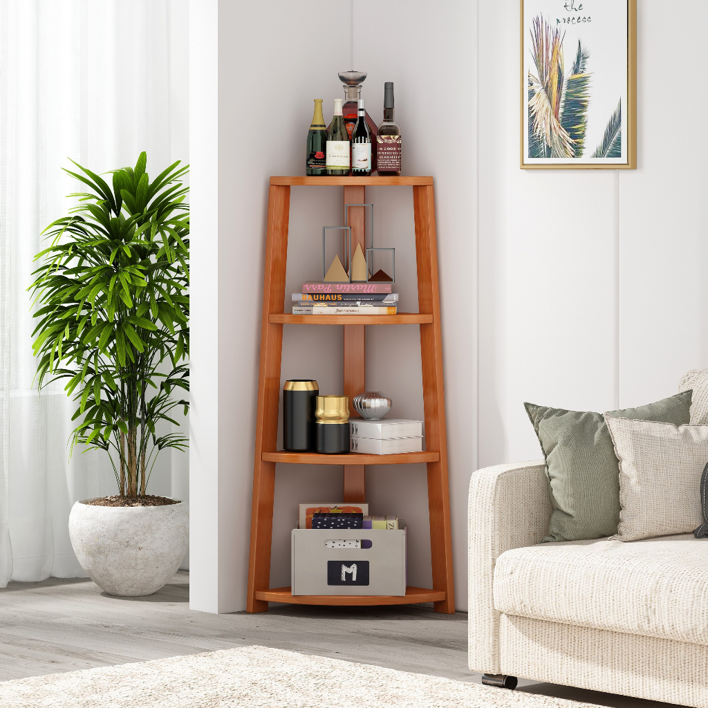 4/5/6 Layer Solid Wood Corner Book Shelf Flower Stand Storage Rack ...