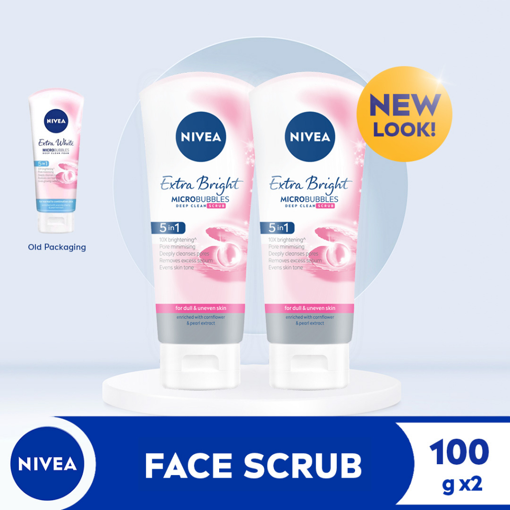 PACK OF 2 NIVEA Face Cleanser Extra Bright 5-in-1 Deep Clean Scrub ...