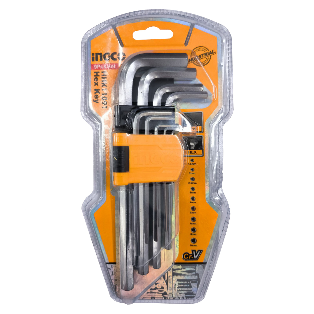 INGCO Hex Allen Key Wrench Set (Long Arm) (9pcs) Cr-V Material for Heat ...