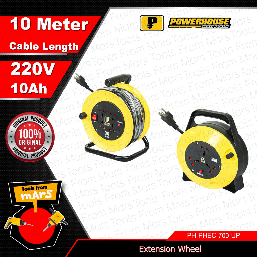 POWERHOUSE Electric Extension Wheel 10M 30M Universal Outlet Socket ...