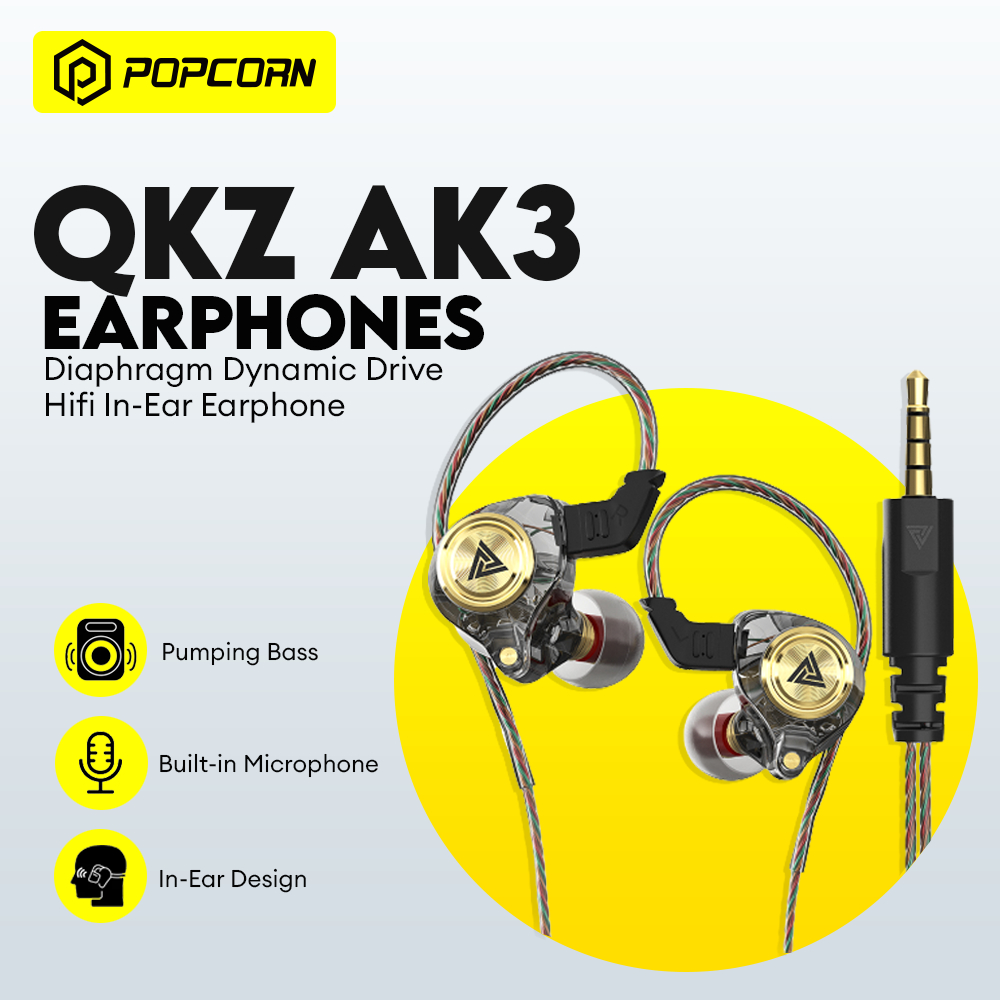 QKZ AK3 Wired Headphones Diaphragm Dynamic Drive With Mic Earphones ...