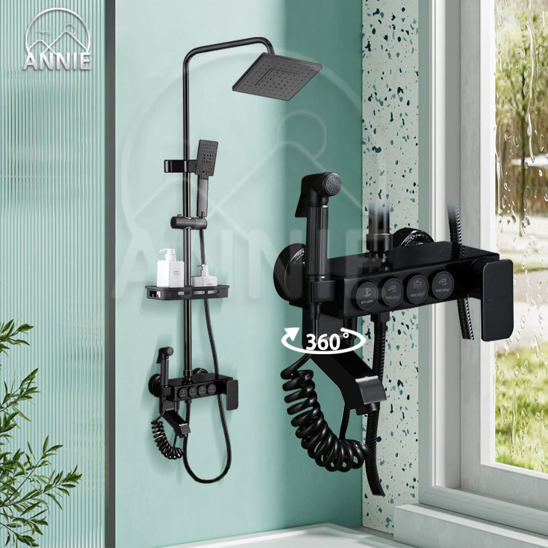 ANNIE Black-gold Stainless Steel Hot and Cold 4in1 Shower Set With ...
