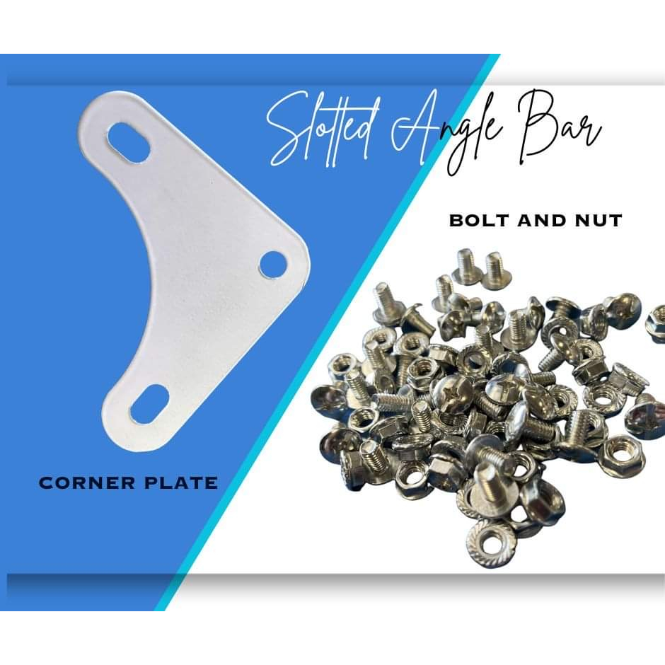 50 pair Bolt and Nut Screw & 10 pcs. Corner Plate for Slotted Angle Bar ...