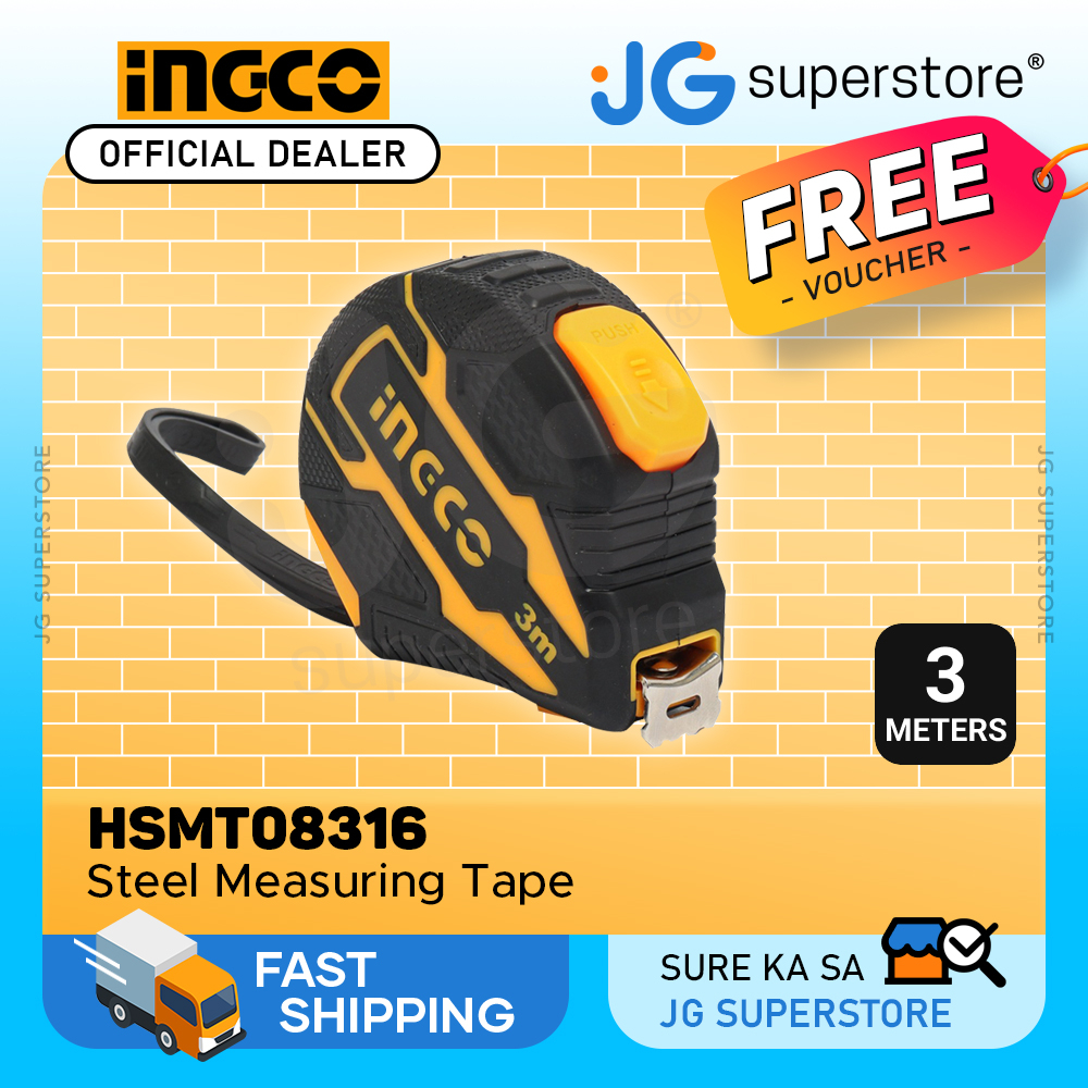 INGCO 3m Steel Measuring Tape (Metric/Inch) Continuous Marking Blade with Self-lock| HSMT08316 ...