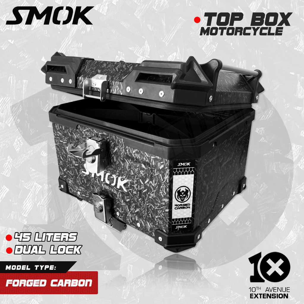 10THX SMOK Forged Carbon Top Box 45 Liters Dual Lock for Motorcycle ...