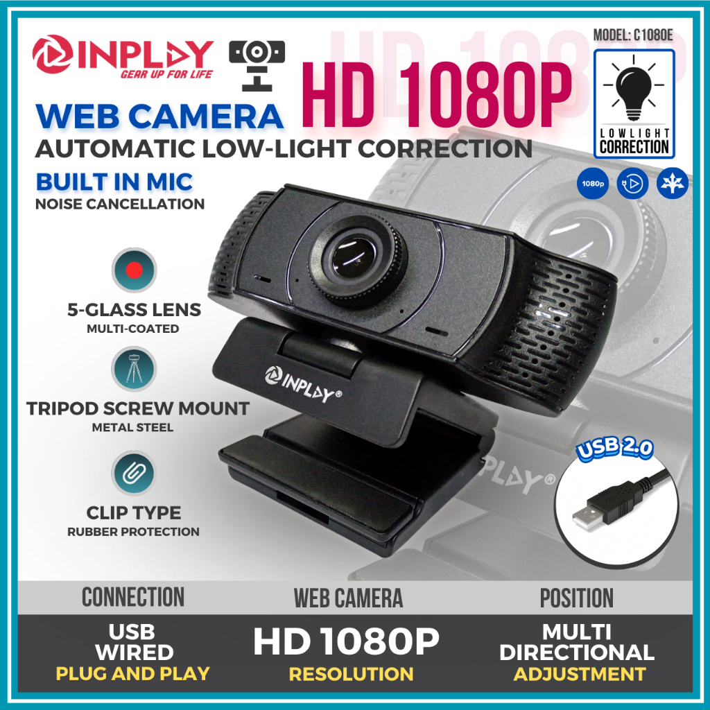 INPLAY WEB CAMERA HD 1080p Built In Mic with Noise Cancellation | Multi ...