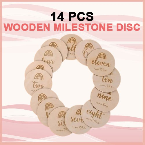 14 PCS Baby Monthly Milestone Wooden Disc DIY Marking Carved Design ...