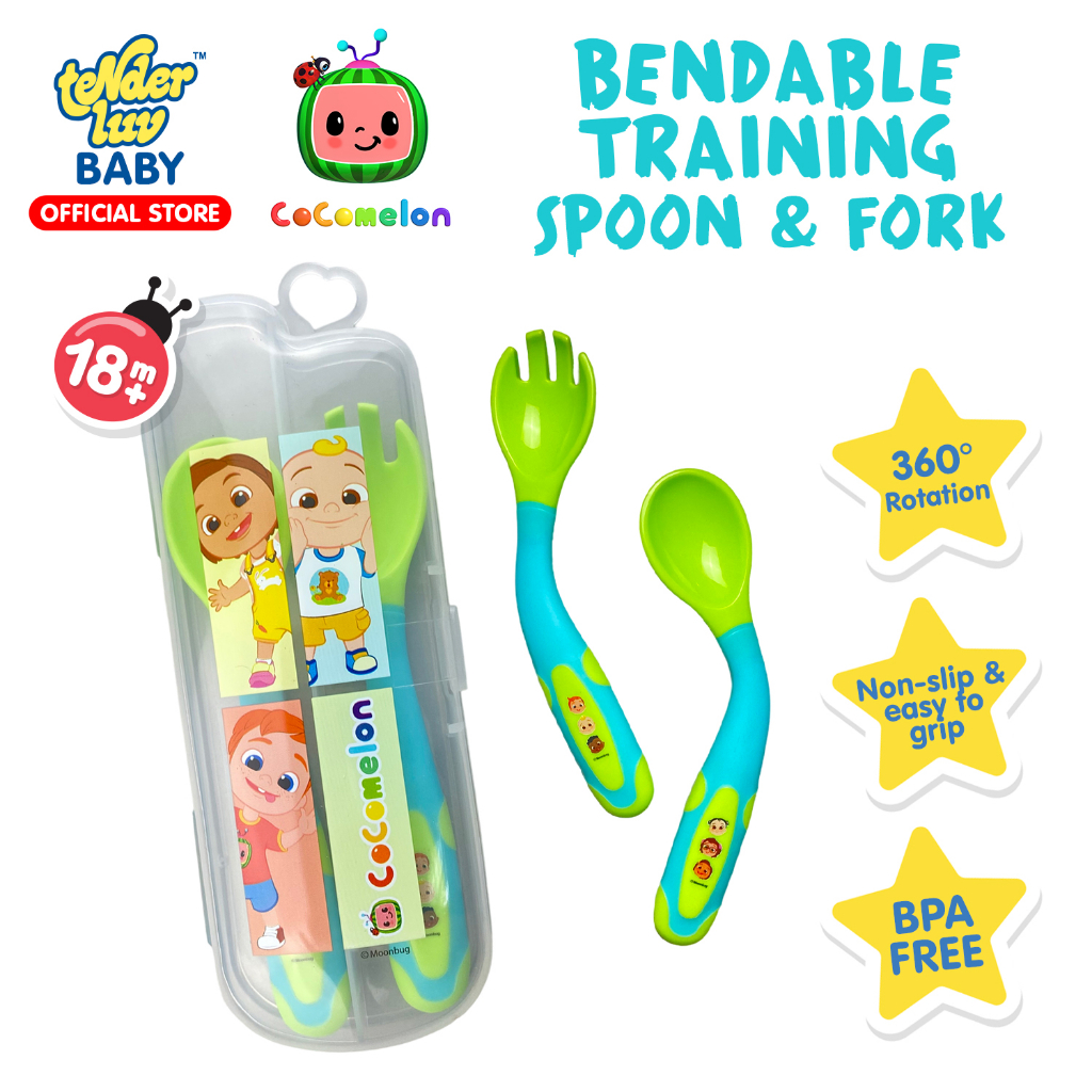 CoComelon Bendable Silicone Baby Training Spoon & Fork with Case ...