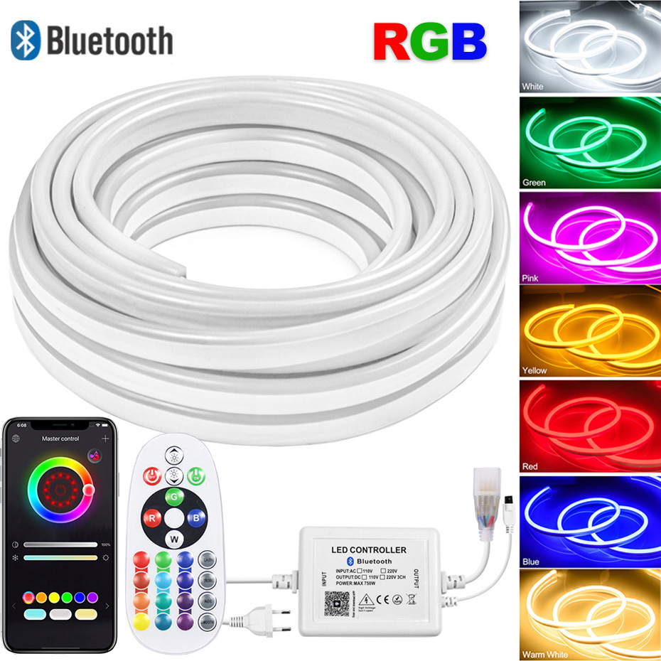 RGB Neon LED Strip Light Bluetooth 220V Smart Control 5050 Dimmable ...