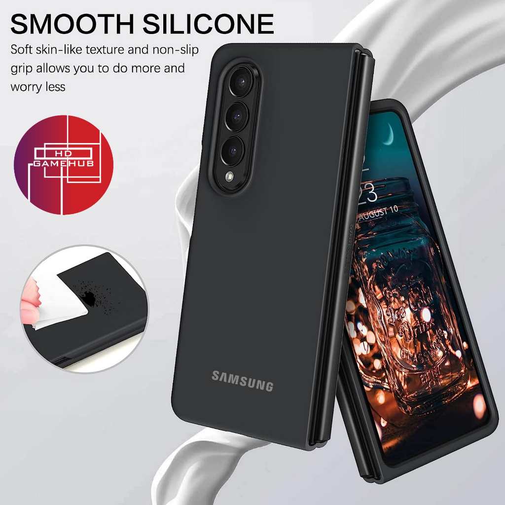 Samsung Z Fold4 Liquid Silicone Case Soft Cover Matte Finish (Black) Z ...