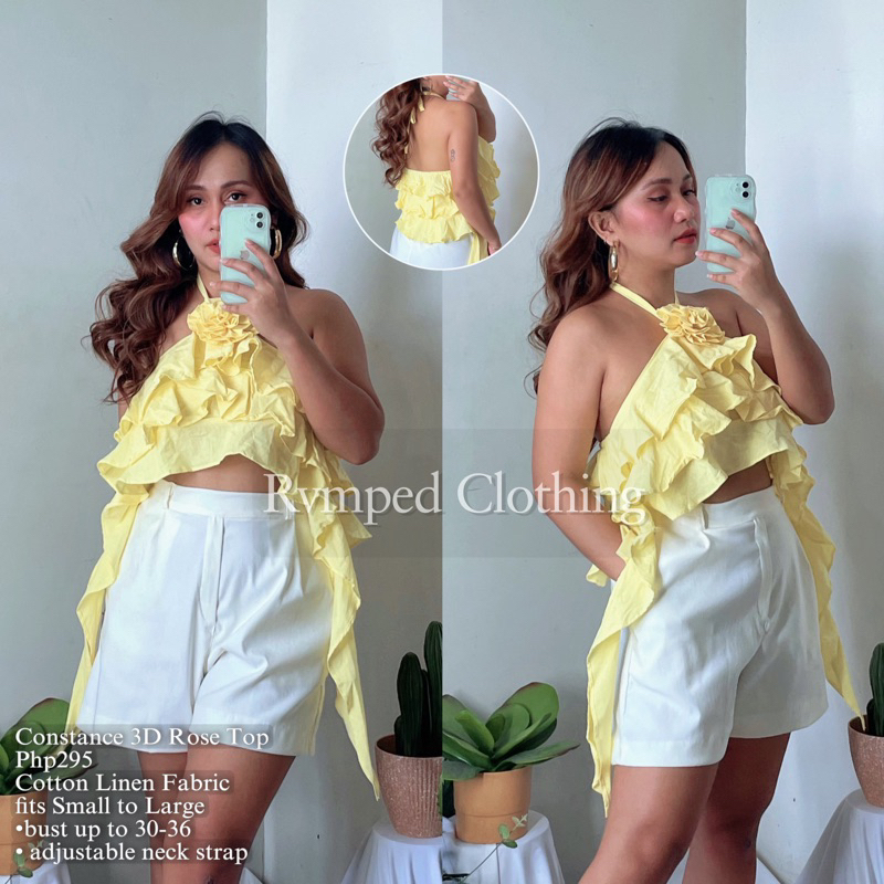 RVMPED Constance 3D Rose Top Ruffles Layered Halter with Adjustable ...