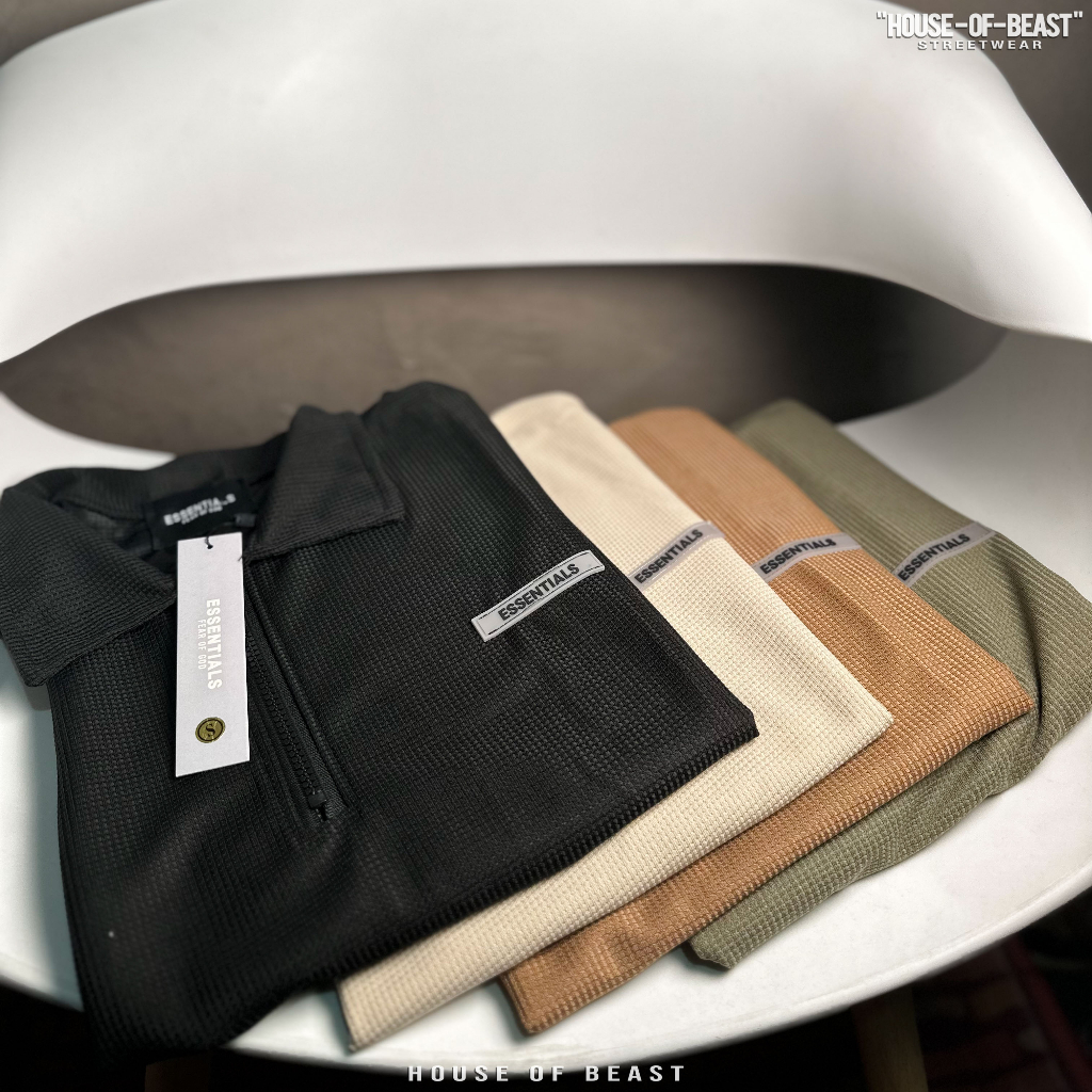 ESSENTIALS FEAR OF GOD POLO SHIRTS HALF ZIPPER FG SHIRT WAFFLE POLO ...