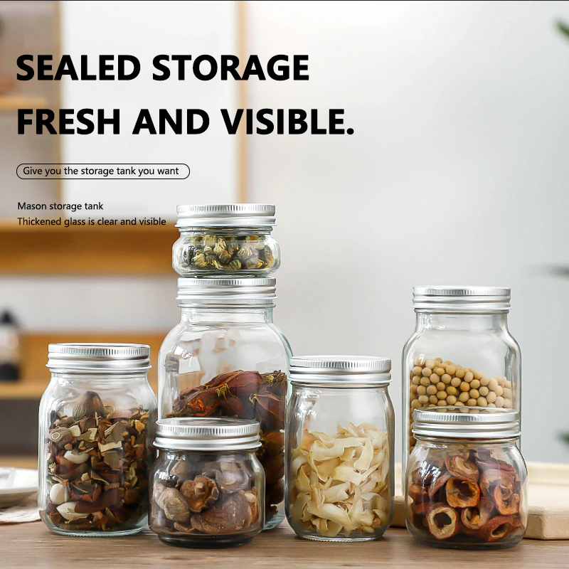 Mason Jar with Silver Airtight Lids Clear Glass Mason Jar for Sugar ...