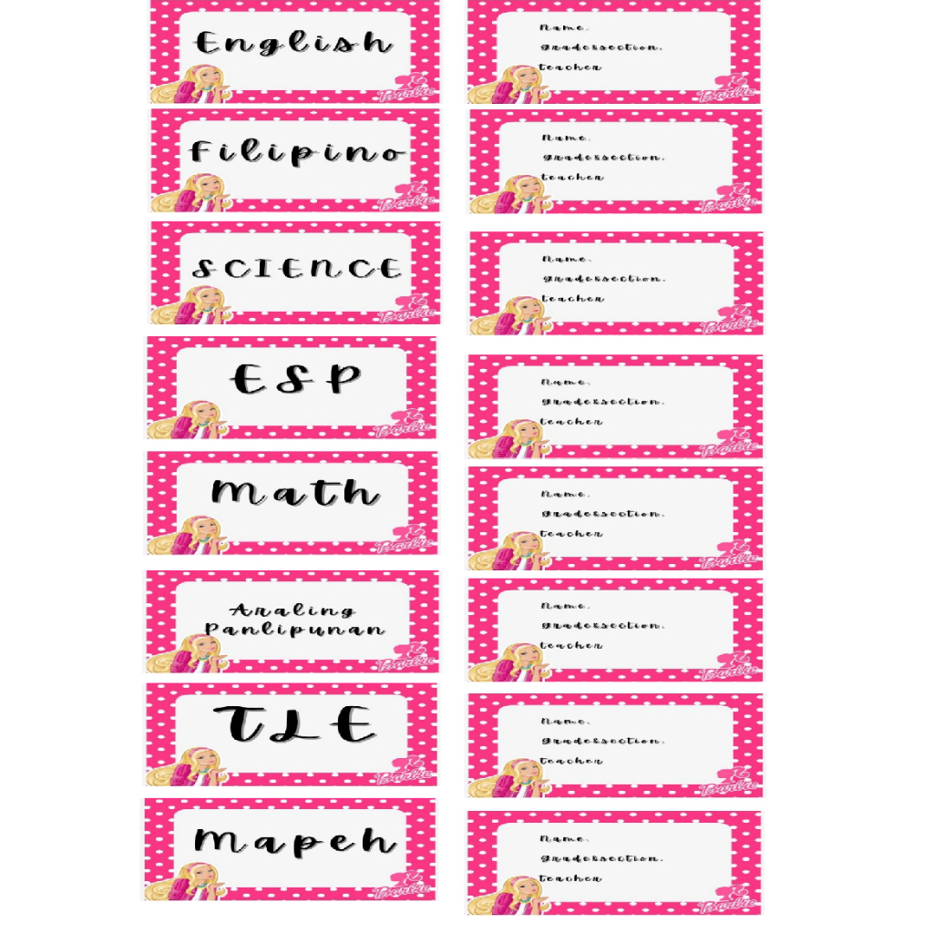 barbie name and subject label set | Shopee Philippines
