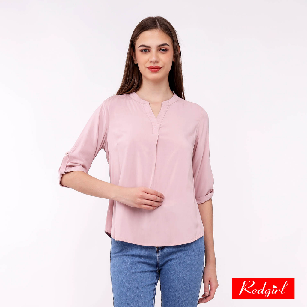 Red Girl 3/4 Sleeves Chinese Collar Blouse RSLT04-0524 | Shopee Philippines