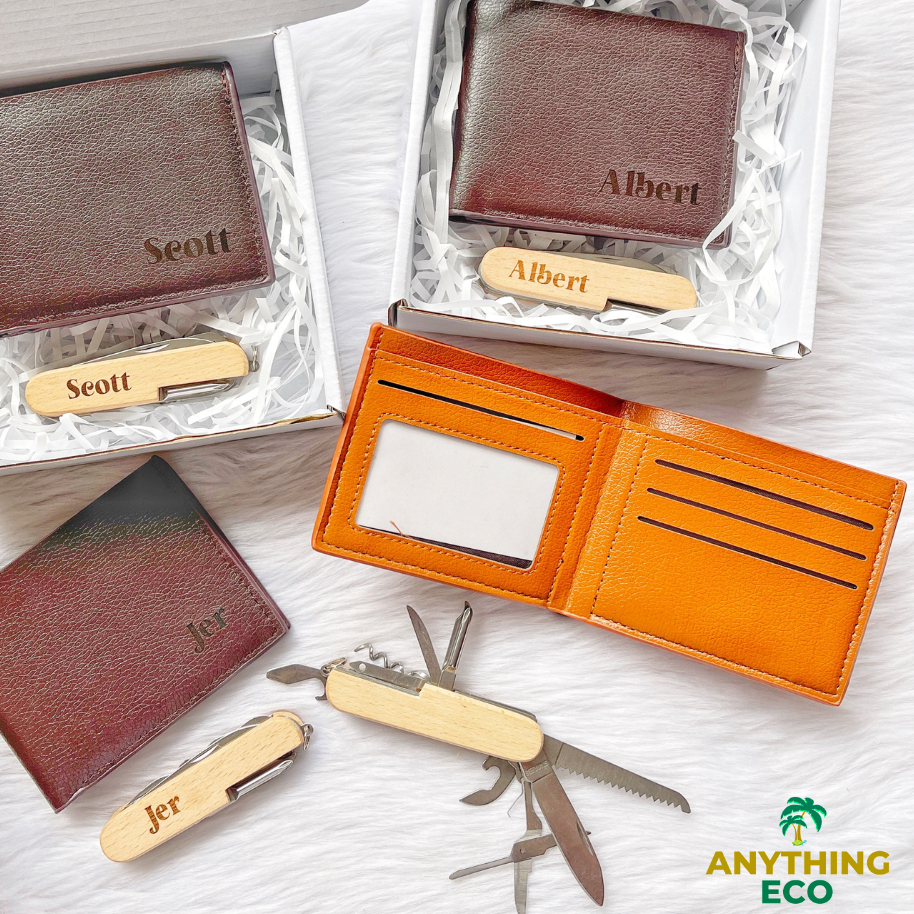Personalized Men's Leather Wallet and Wooden Swiss Knife Souvenir ...