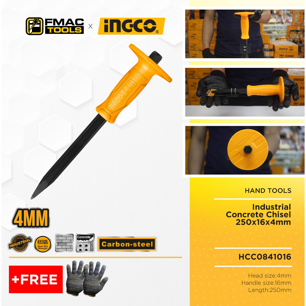 INGCO Industrial Concrete Chisel 250x16x4mm HCC0841016 + FREEBIES FMAC TOOLS | Shopee Philippines