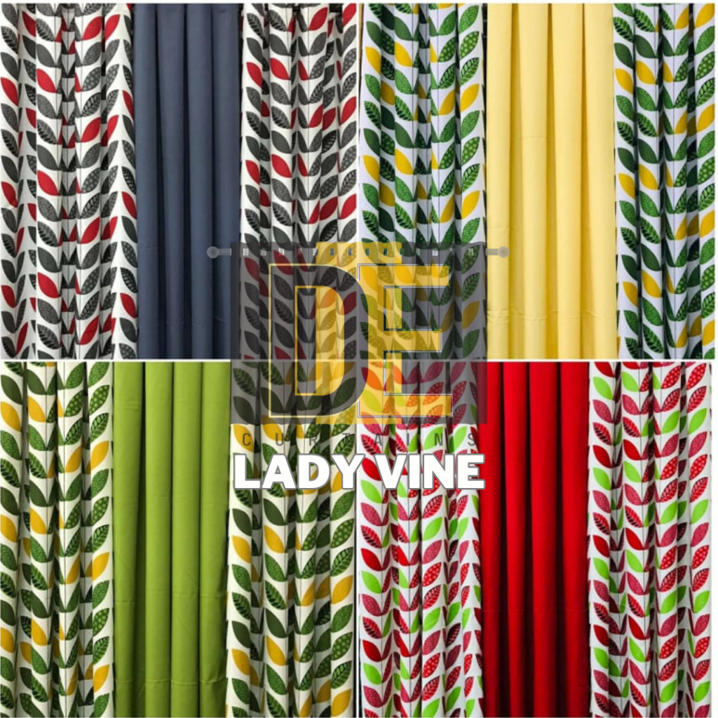 DE 3 in 1 Set Ring Curtains Lady Vine Design (Cretona Fabric) | Shopee ...