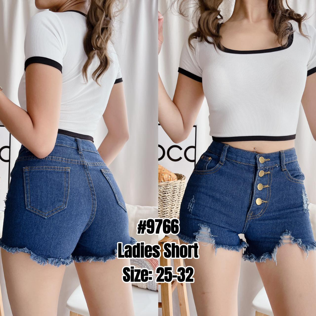 EMILY High & Mid Waist Plain & Button Fly Ripped Raw Hem Denim Shorts ...