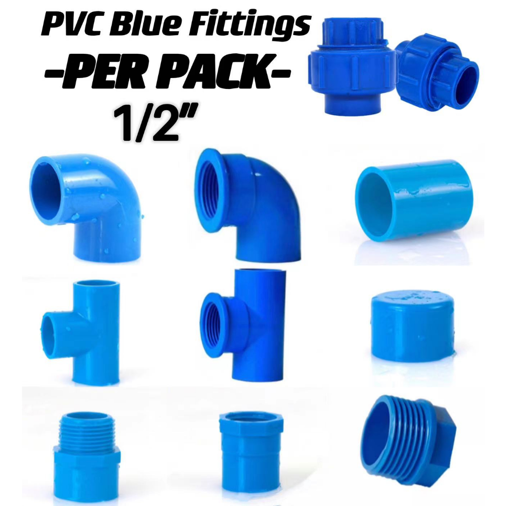 1/2" PVC Blue Fittings EIbow, Tee, Coupling, Cap, Plug, Male Adapter ...