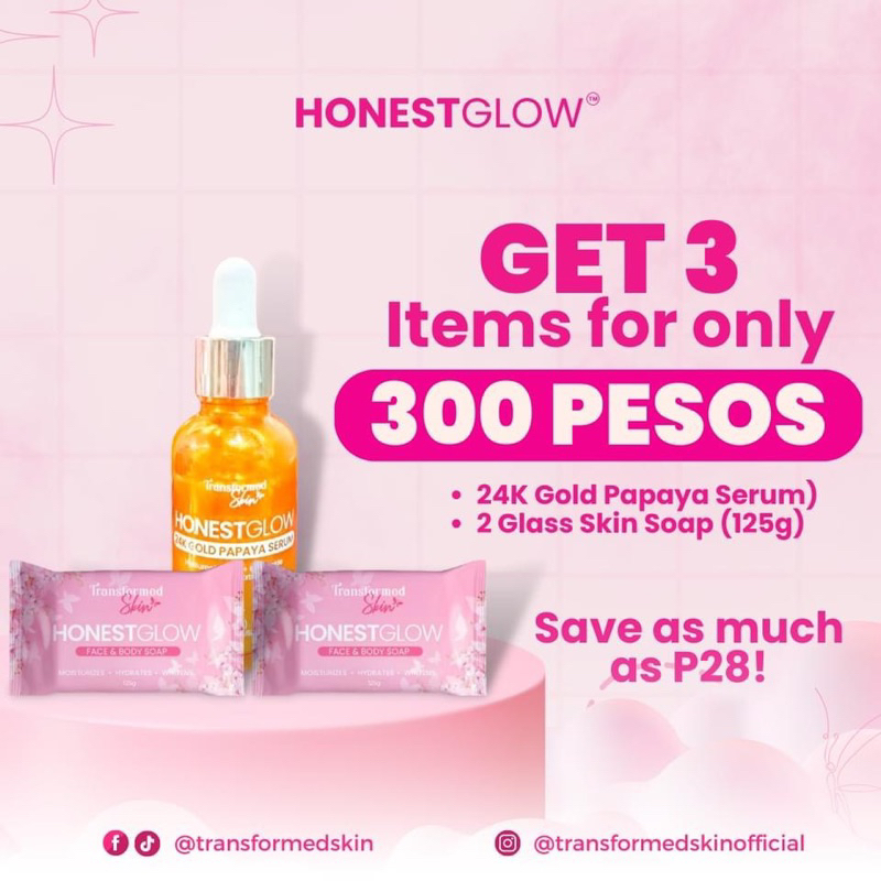 HONEST GLOW BUNDLE 24k GOLD SERUM + 2 pcs GLASS SKIN SOAP (125g ...