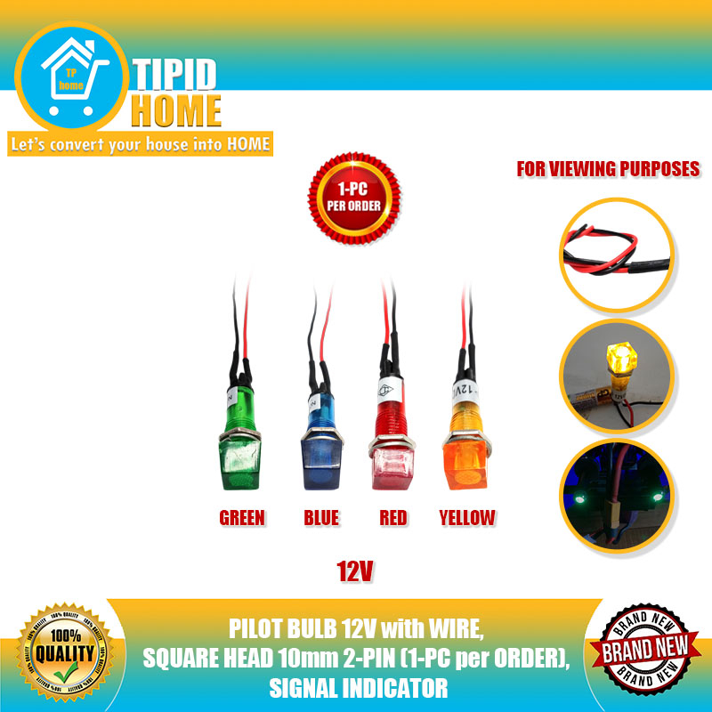 PILOT BULB 12V with WIRE, SQUARE HEAD 10mm 2-PIN (1-PC per ORDER ...