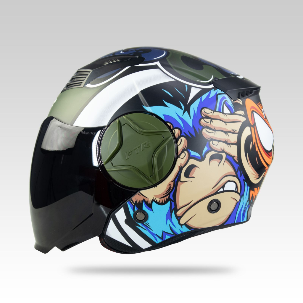 FTR Helmets Urban - Monkey Matte Green Half Face Open Face Dual Visor ...