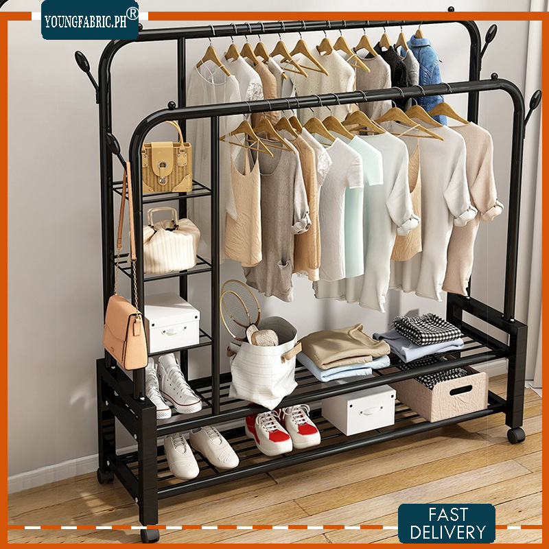 Coat Rack With Wheel Multifunction Bedroom Organizer Stand Clothes ...