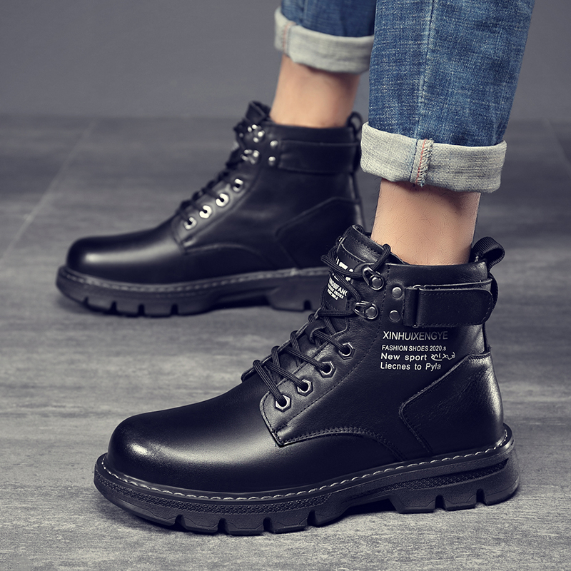 New British style Martin boots Korean version medium top work shoes ...