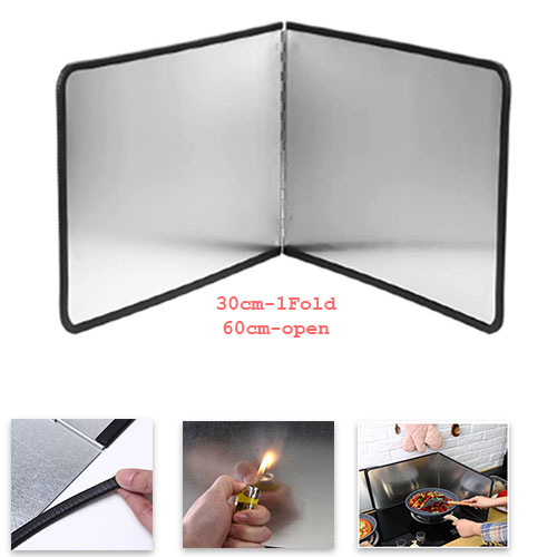 Kitchen Stainless Steel Two Fold Splatter Oil Baffle Shield Foldable ...