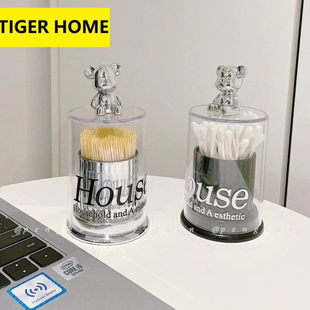 Toothpick box light luxury bear home cute desktop cotton swab box ...