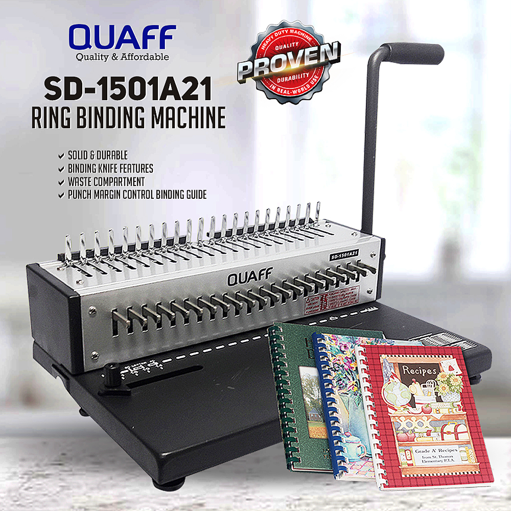 QUAFF Ring Binding Machine SD-1501A21 Binding Knife Machine Adjustable Hole Spacing A4 Size ...