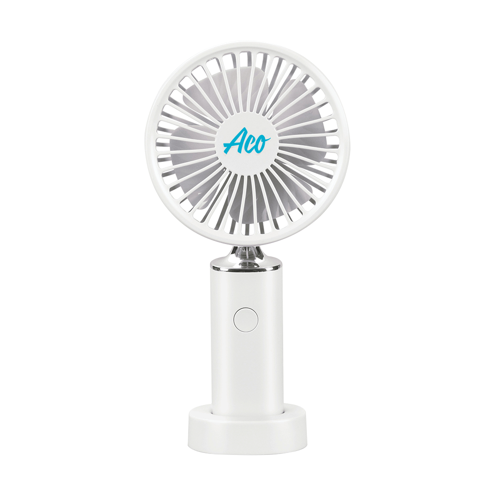 ACO Rechargeable Handheld Fan Tied with Base 1200mah USB Type White ...