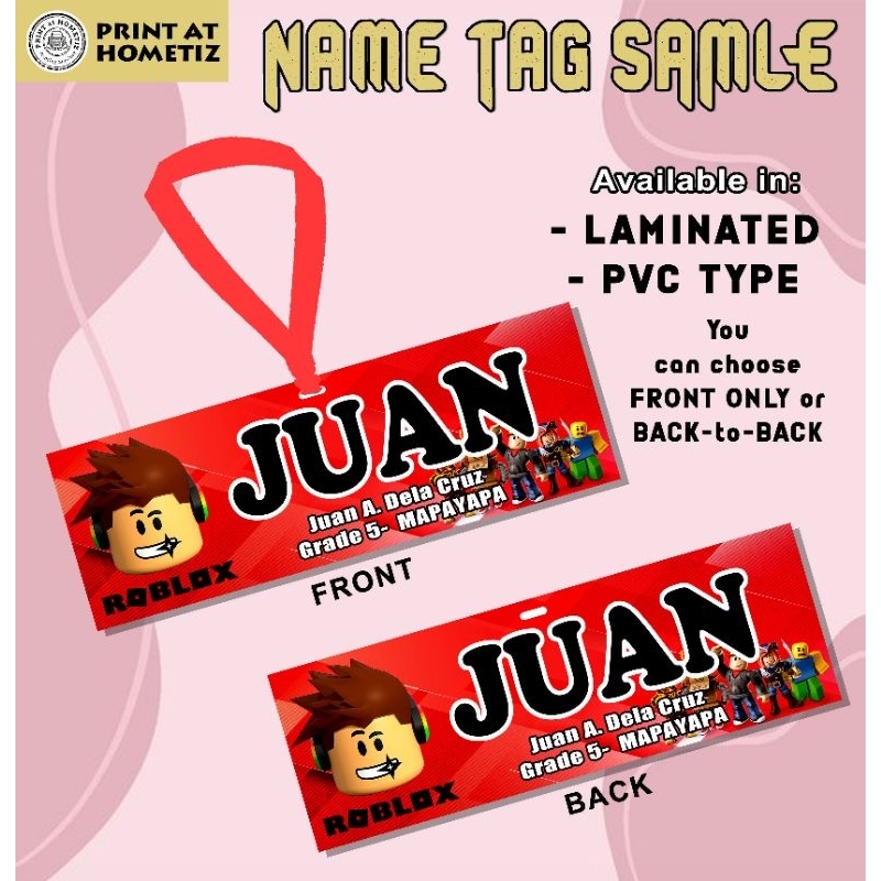 Personalized Laminated Name Tag | Personalized PVC Name Tag for kids ...