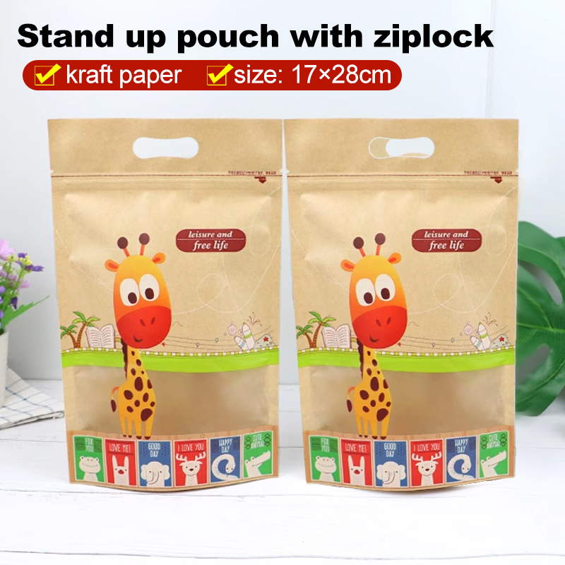 50pcs Giraffe Kraft Paper stand up pouch Resealable Paper Bag Packaging ...