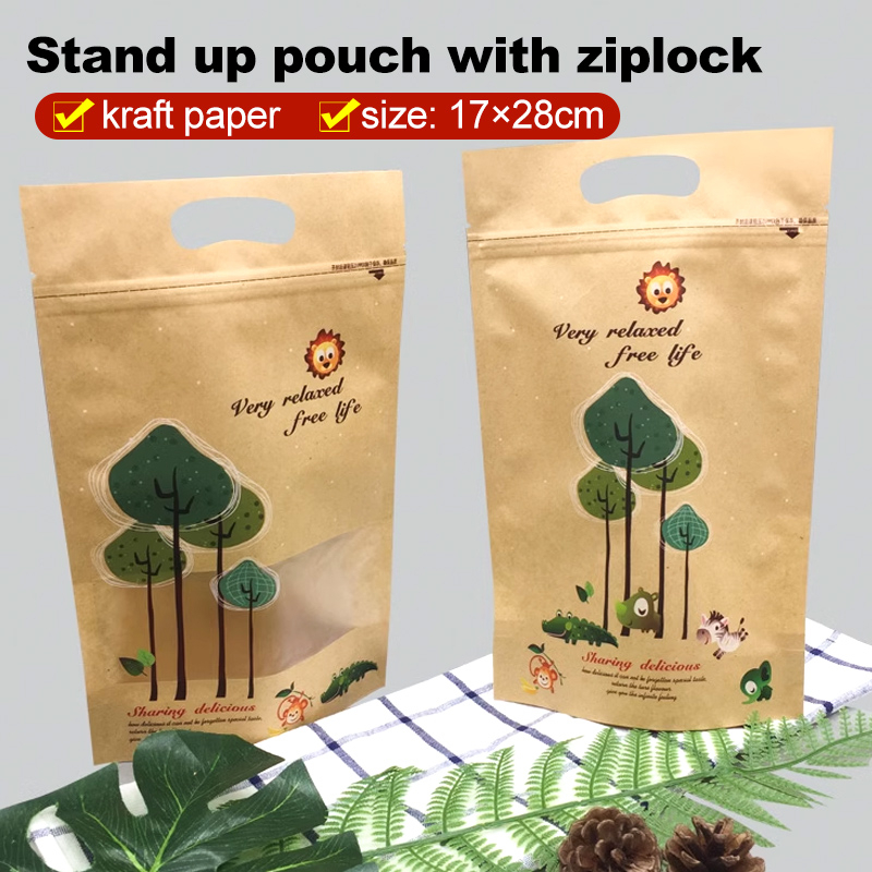50pcs Leaves Kraft Paper stand up pouch Paper Bag Resealable Packaging ...