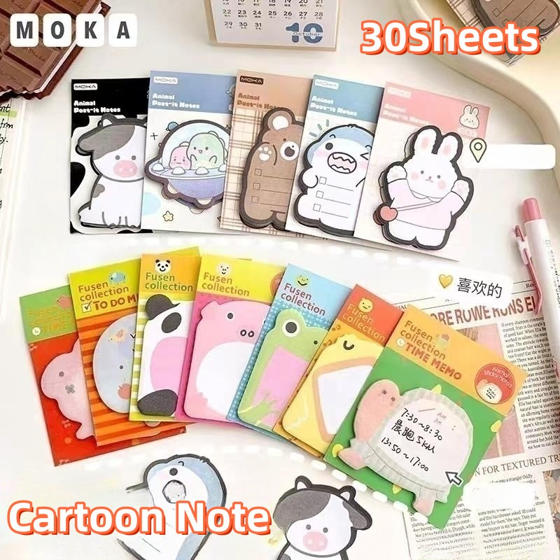 30 sheets Cartoon Animal Sticky Note Tearable Time Record Memo Post ...