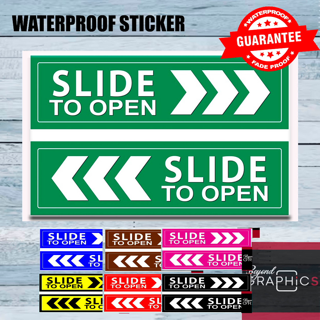 BG Slide to Open Door Sticker Sign Set l Door Sign l Waterproof ...