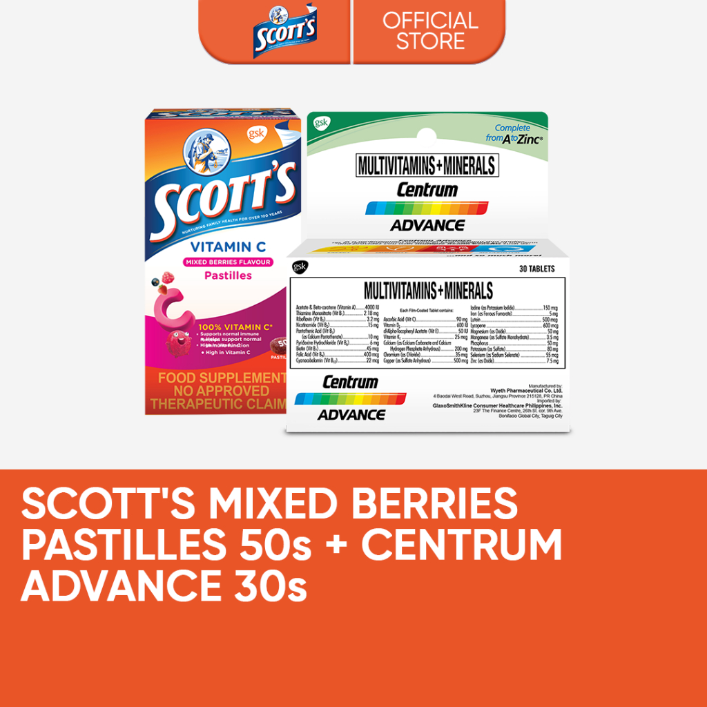 Scott's 100% Vitamin C Mixed Berries 50s and Centrum Advance 30s ...