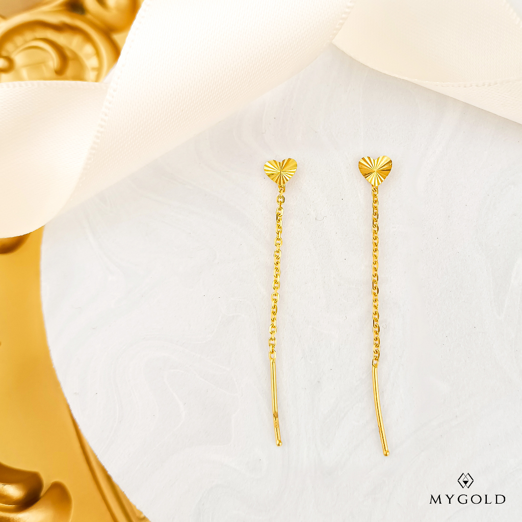 MyGold 18K Chinese Gold Heart Stringer Earrings Authentic & Pawnable ...