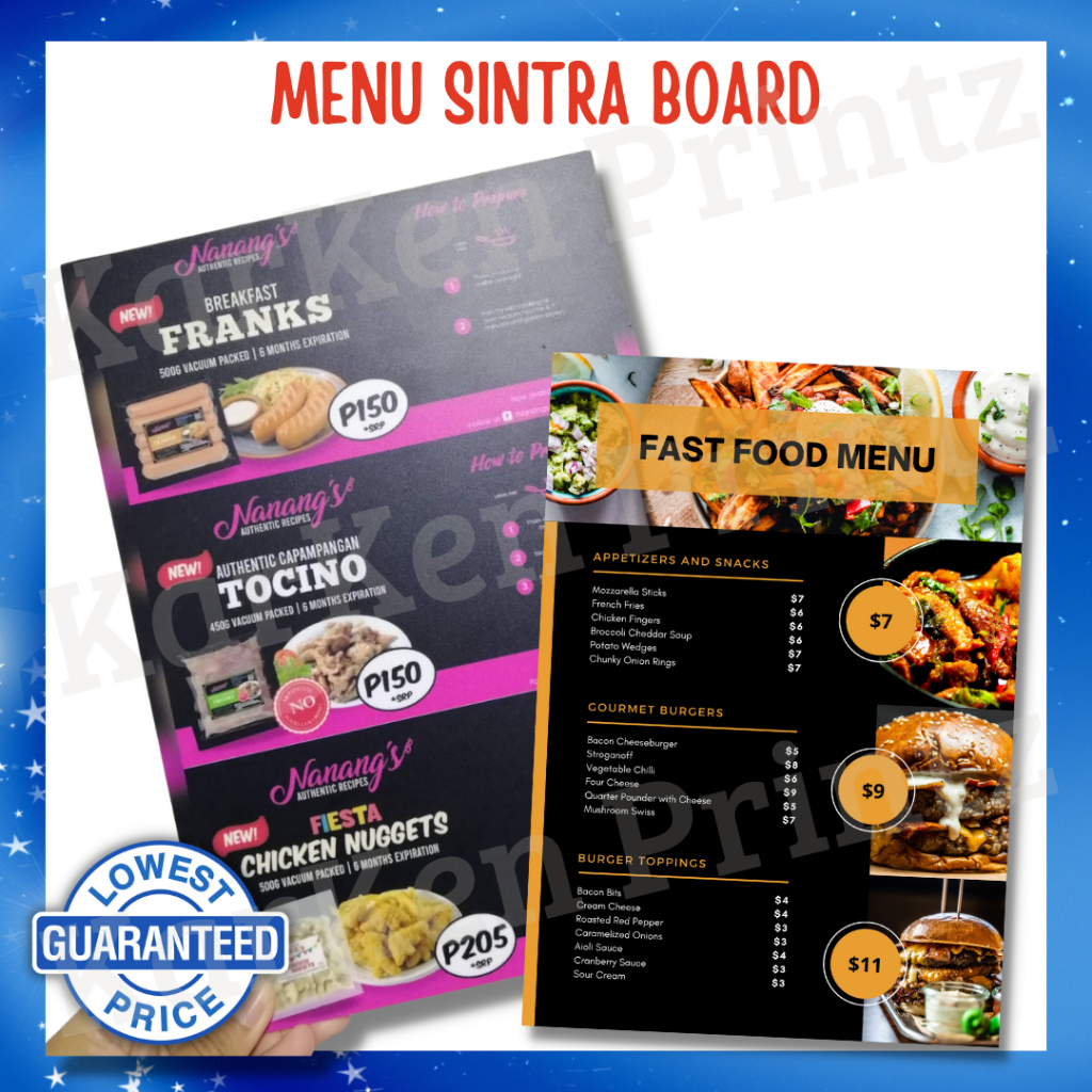 Menu Board – 3mm Sintra, Matte Finish (Restaurant/Café Sign) | Shopee ...