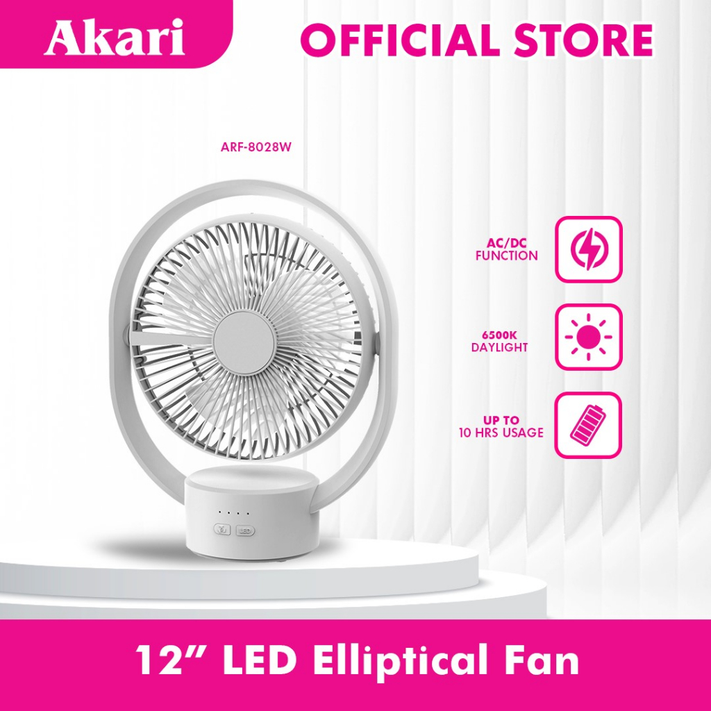 Akari 8" Rechargeable Elliptical Fan w/ LED Light - ARF-8028W | Shopee ...