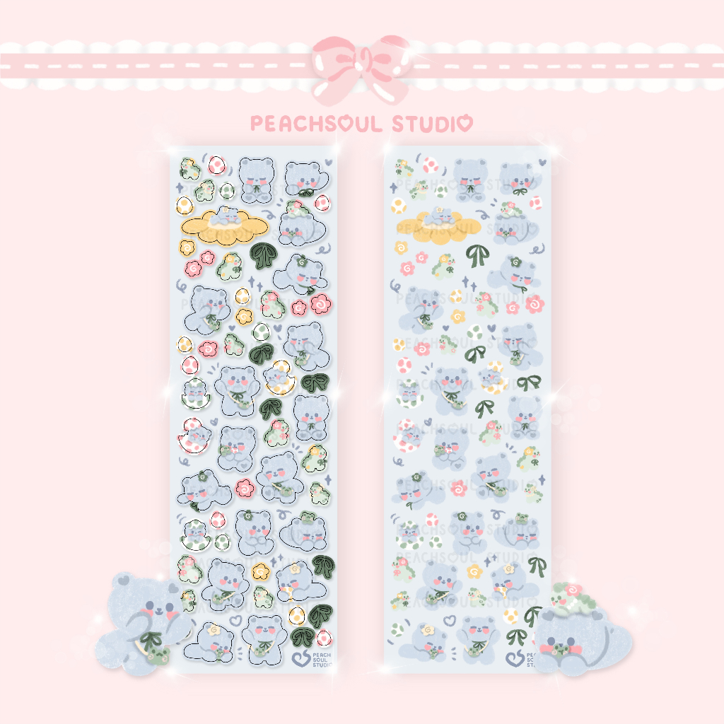 Riri Bear & Dino Sticker Sheet by PEACHSOUL STUDIO | character seal ...