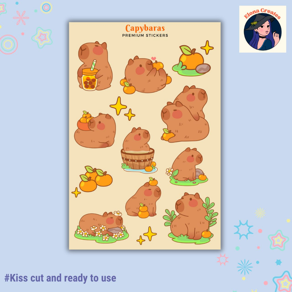 Cute Capybaras Sticker Sheet For Planners, Journals, Laptops, Tumblers ...