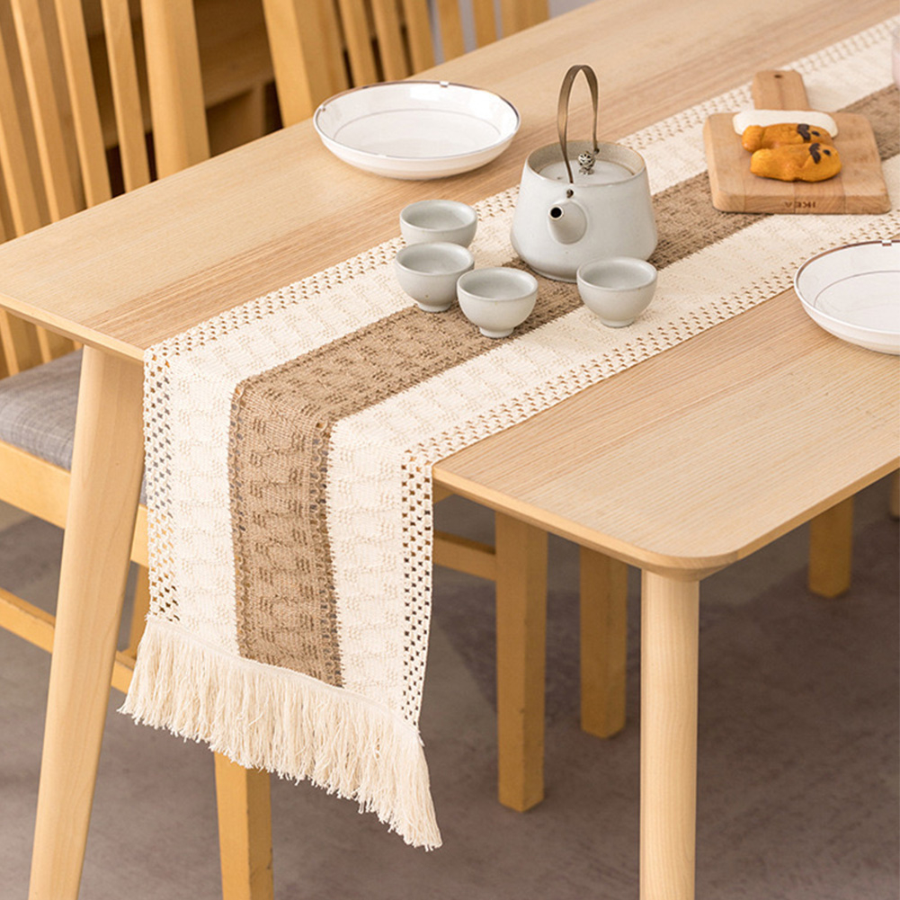 Tablecloth Cotton and Linen Woven Tassel Table Runner Seater TableMat ...