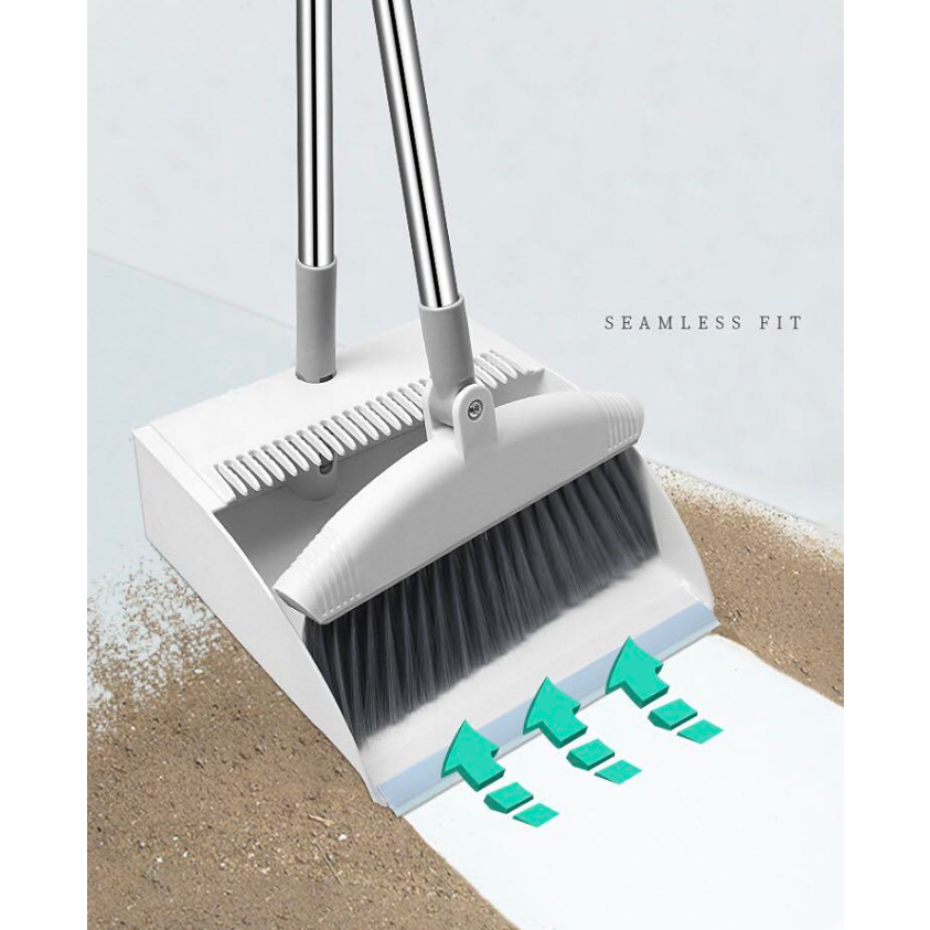 2 in 1 Folding Broom Dustpan Set Windproof Floor Broom Sweeper with Comb Teeth Brush Long Handle ...
